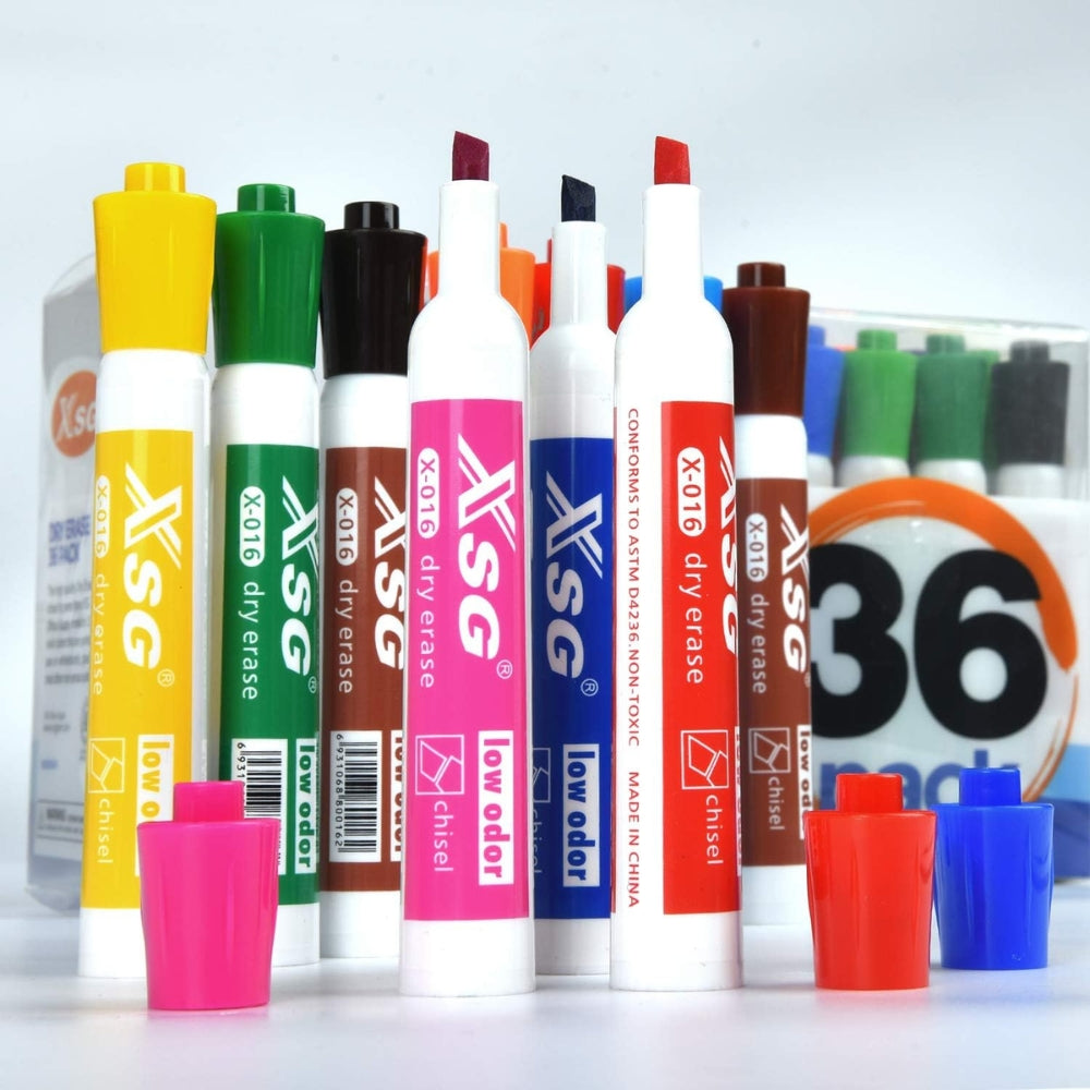 Premium Thick Dry Erase chisel tip Markers, XSG 12 assorted Colors Whi ...