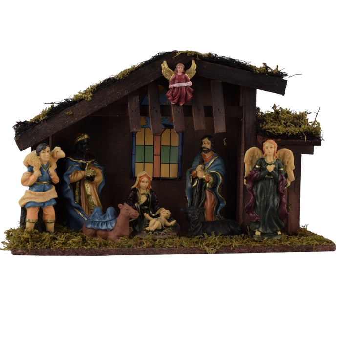 Traditional Nativity Scene Set with Stable – 11-Piece Christmas Crèche ...