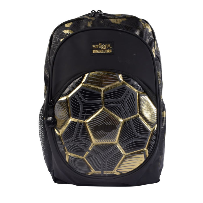 Smiggle Gold Edition Soccer Backpack – Black & Metallic Football Desig ...